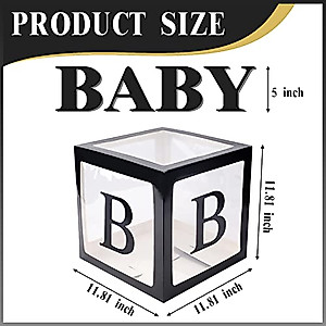 Baby Boxes with Letters for Baby Shower, 4 Transparent Balloon Boxes with 16 Letters for Boys & Girls Birthday, Gender Reveal Decorations and Wedding Party(Black)