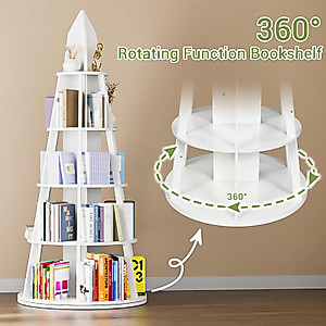 HPWLYO 5 Tier Rotating Book Shelf, 71 inch Spinning Bookshelf Tower, 360 Display Wood Standing Storage Rack,Revolving Corner Bookshelf for Bedroom,Study Room Black (White)