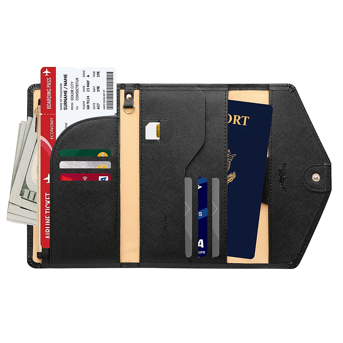 ZOPPEN Multi-purpose Rfid Blocking Travel Passport Wallet (Ver.4) Tri-fold Document Organizer Holder, 1 Black