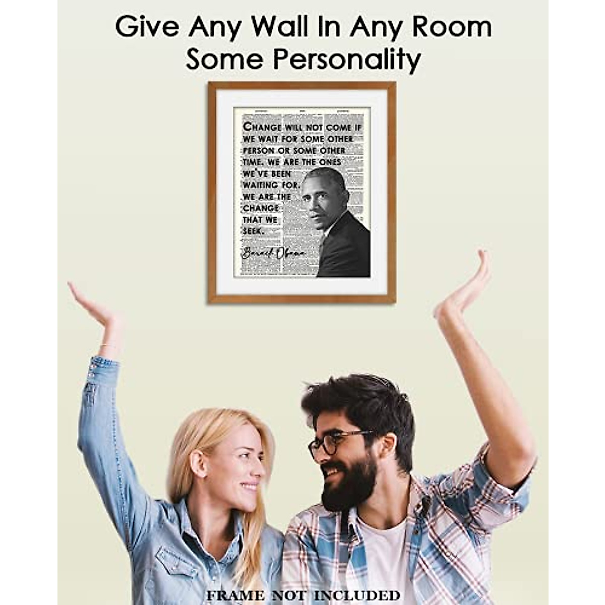 Positive Affirmations Wall Decor for Kids: "Change Will Not Come If We Wait" Barack Obama 8x10 Inspirational, Motivational Poster & Motivational Wall Art Office Decor for Men & Women