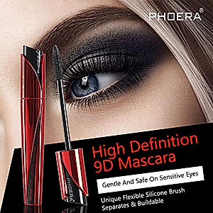 AQUAPURITY - PHOERA Lash Volume Mascara Waterproof, smudge proof Long Lasting Fiber Lash Black Mascara, 9D Curling Eye Makeup Intense Lengthen & Volumize False Eyelashes | Cruelty Free…