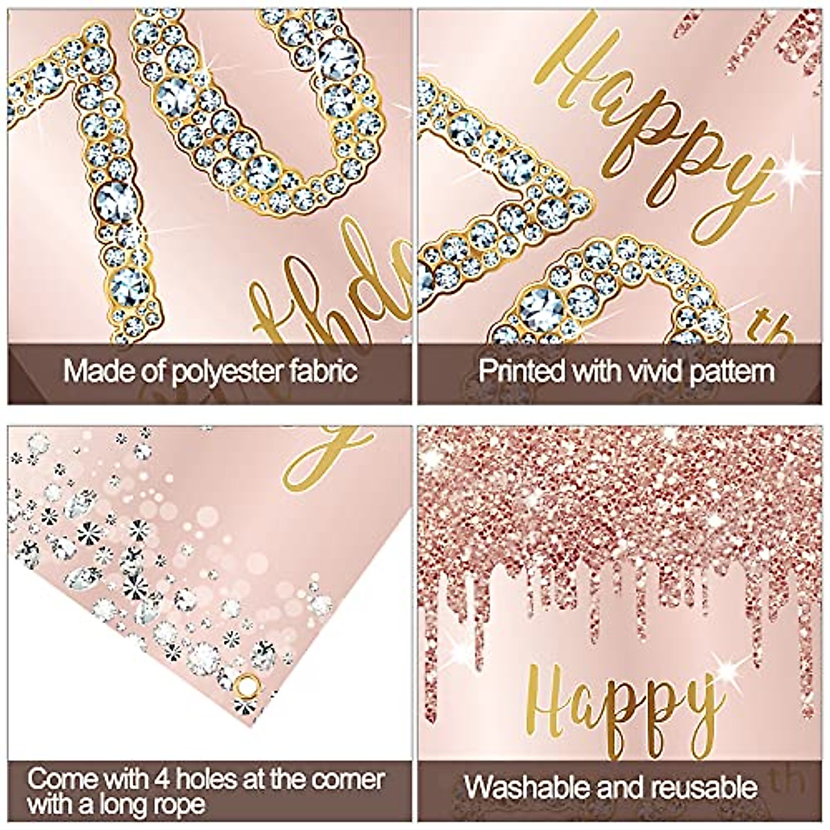 70th Birthday Door Banner Decorations for Women, Pink Rose Gold Happy 70th Birthday Door Cover Backdrop Party Supplies, Large Seventy Year Old Birthday Poster Sign Decor