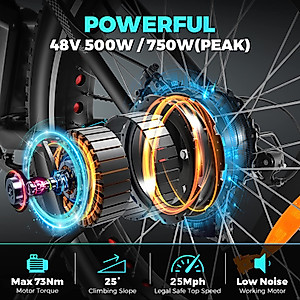 Speedrid Electric Bike 48V 500W Fat Tire Electric Bike Snow Bike 26" 4.0, 48V 10.4Ah Removable Battery and Professional 7 Speed (Black and Red)