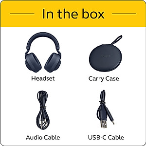 Jabra Elite 85H Wireless Noise-Canceling Headphones, Navy – Over Ear Bluetooth Headphones Compatible with iPhone and Android - Built-in Microphone, Long Battery Life - Rain and Water Resistant