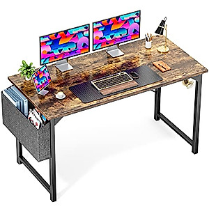 Office Desk - 55 Inch Computer Desk, Large Gaming Desk, Writing Desk with Storage and Hooks, Wood Desk for Bedroom, Executive Work Desk for Home Office, PC Gaming Table Desk, Rustic Brown