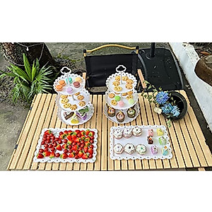 Set of 4 Dessert Stand Set, 3 Tiers White Plastic Cupcake Stand Holder & Rectangle Plastic Party Serving Trays/Platters for Wedding Birthday Baby Shower Tea Party Buffet