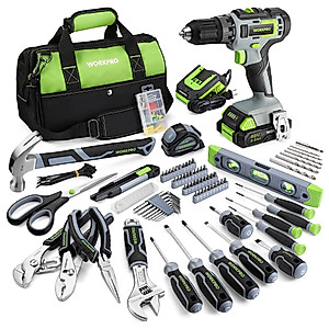 WORKPRO Cordless Drill Combo Kit, 157PCS Power Tool Set with 20V Cordless Lithium-ion Power Drill Driver, Cordless Drill Set With Wide Mouth Open Tool Bag