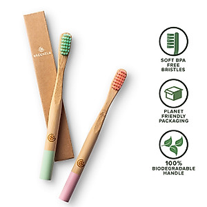 GREENZLA Bamboo Toothbrush Family Bundle | 4 Pack Adult Travel Toothbrush with Case and Charcoal Dental Floss | 6 Pack BPA Free Soft Bristle Kids Toothbrush