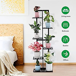 Gar-Life Bamboo Plant Stand for Indoor&Outdoor Plants 6 Tier 7 Potted Multiple Flower Pots Holder Shelf Rack Display stand for Patio Garden, Living Room, Corner Balcony and Bedroom (Black)