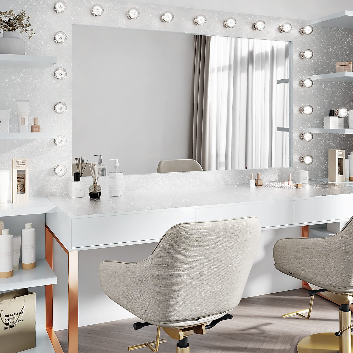 WESTICK Silver Glitter Wallpaper for Bedroom 78" x 15.8" Sparkle Glitter Peel and Stick Wallpaper Self Adhesive Chunky Sparkling Glitter Contact Paper for Walls Cabinets Salon Showcase Decor DIY