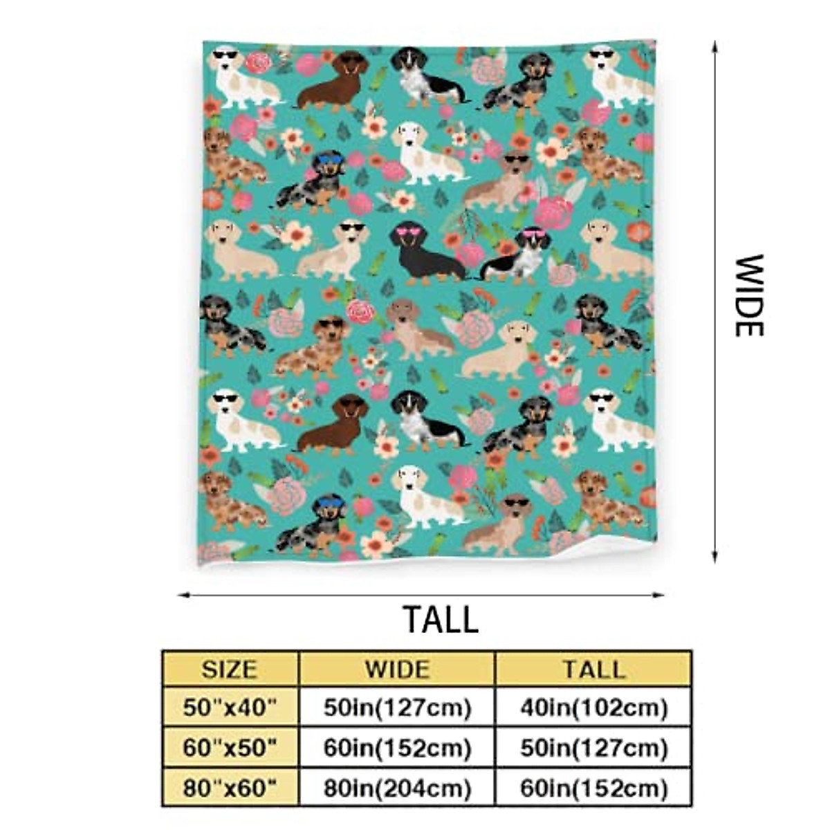 Dachshund Dog Flowers Florals Blanket Soft Fleece Throw Blanket Cozy Fuzzy Warm Flannel Blankets for Women Men for Couch Bed Sofa All Season Gift