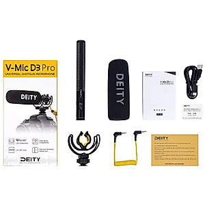 Deity V-Mic D3 Pro Super-Cardioid Directional Shotgun Microphone with Rycote Shockmount for DSLRs, Camcorders, Smartphones, Handy Recorders, Laptop and Bodypack Transmitters, W/Pergear Windscreen