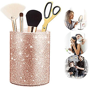 Pencil Cup, Pen Cup PU Glitter Pen Holder Shiny Pen Pencil Stand Pencil Holders Makeup Brush Holder Pen Pencil Organizer Case for Desk Organizer and Storage Box Office Classroom Home (Pink)