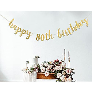 Happy 80th Birthday Banner - 80th Birthday Banner，80 Banner Gold，80th Anniversary Banner Gold，80th Birthday Banner for Women/men，happy 80th Birthday Banner Party Decorations