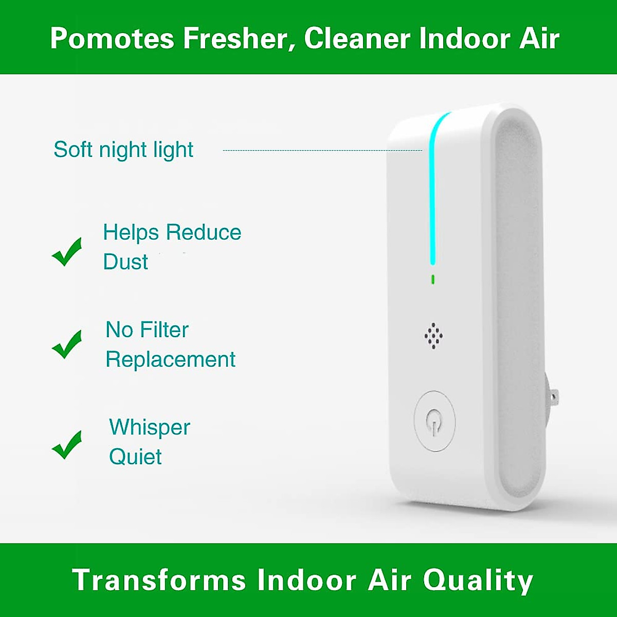 Plug-in Air Purifier, Ionizer Air Purifier Portable Air Purifier for Home, Bedrooms, Toilets, Living Room, Bathrooms, Closets, Pet Room, Power Saving White