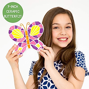 Creative Roots Mosaic Butterfly, Unicorn, & Heart Stepping Stone, Includes 3-Pack 7-Inch Ceramic DIY Stepping Stone & 6 Vibrant Paints, Paint Your Own Stepping Stone for Kids Ages 8+