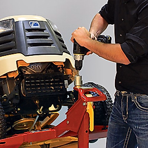 MoJack EZ Max - Residential Riding Lawn Mower Lift, 450lb Lifting Capacity, Fits Most Residential & Ztr Mowers, Folds Flat For Easy Storage, Use for Mower Maintenance Or Repair, Red