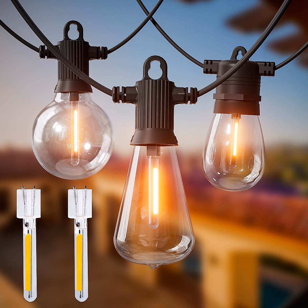 4 Pcs LED Edison Bulb Filament, 1W Bulb Replacement Spare Plug in 2700K Warm White for Outdoor String Lights, S14, ST38, G40