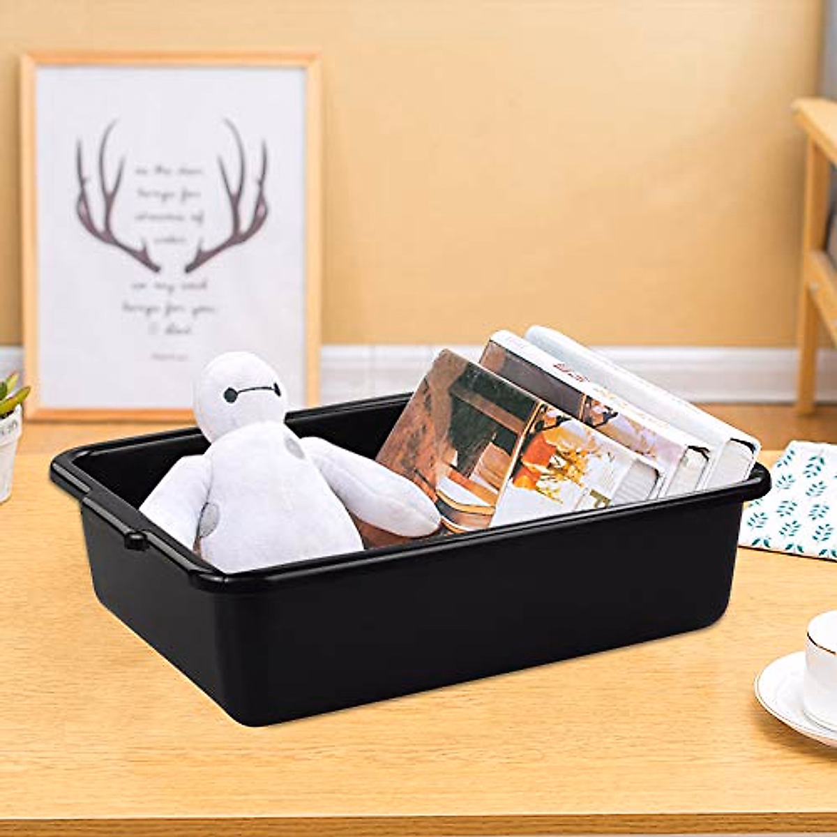 EudokkyNA Plastic Bus Tub Set of 4, Black Rectangle Plastic Dish Pans, 8 Liters