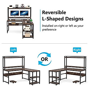 TRIBESIGNS WAY TO ORIGIN L-Shaped Desk with Storage Shelves, 59” Corner Computer Desk with Hutch, Industrial L Shaped Office Desk Gaming Table Workstation for Home Office (Rustic Brown)