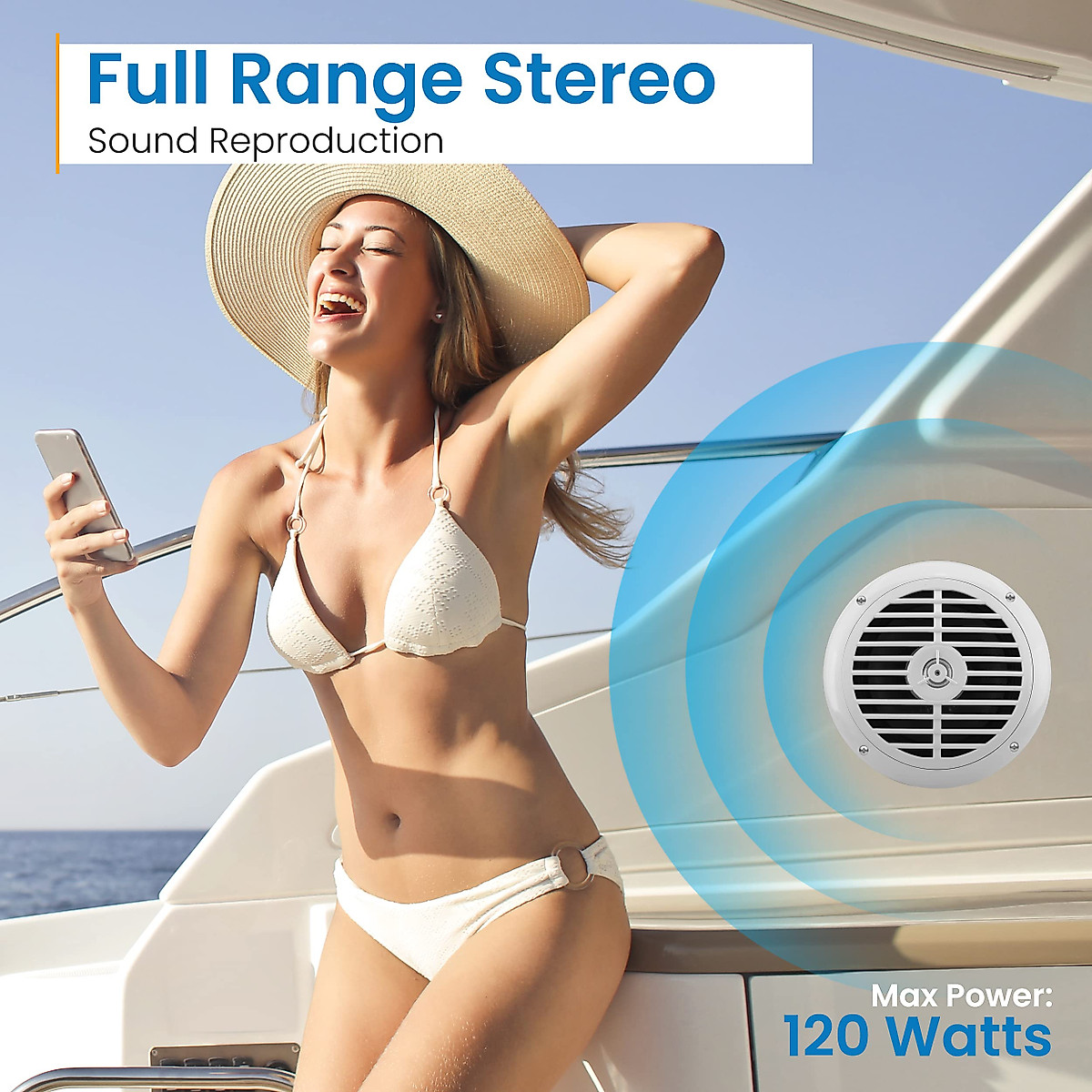Pyle 6.5 Inch Dual Marine Speakers - 2 Way Waterproof and Weather Resistant Outdoor Audio Stereo Sound System with 120 Watt Power, Polypropylene Cone and Cloth Surround - 1 Pair - PLMR67W (White)