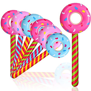 Civaner 6 Pcs Candyland Birthday Party Decoration Donut 33 Inch Lollipop Stick Inflatable Large Candy Float Donut Shape Balloon Christmas Tree Candy Themed Birthday Decoration for Kids(Classic Color)
