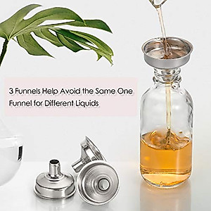 12 Pack, 2 oz Small Clear Glass Bottles with Lids & 3 Stainless Steel Funnels - 60ml Boston Round Sample Bottles for Potion, Juice, Ginger Shots, Oils, Whiskey, Liquids - Mini Travel Bottles, NO Leakage