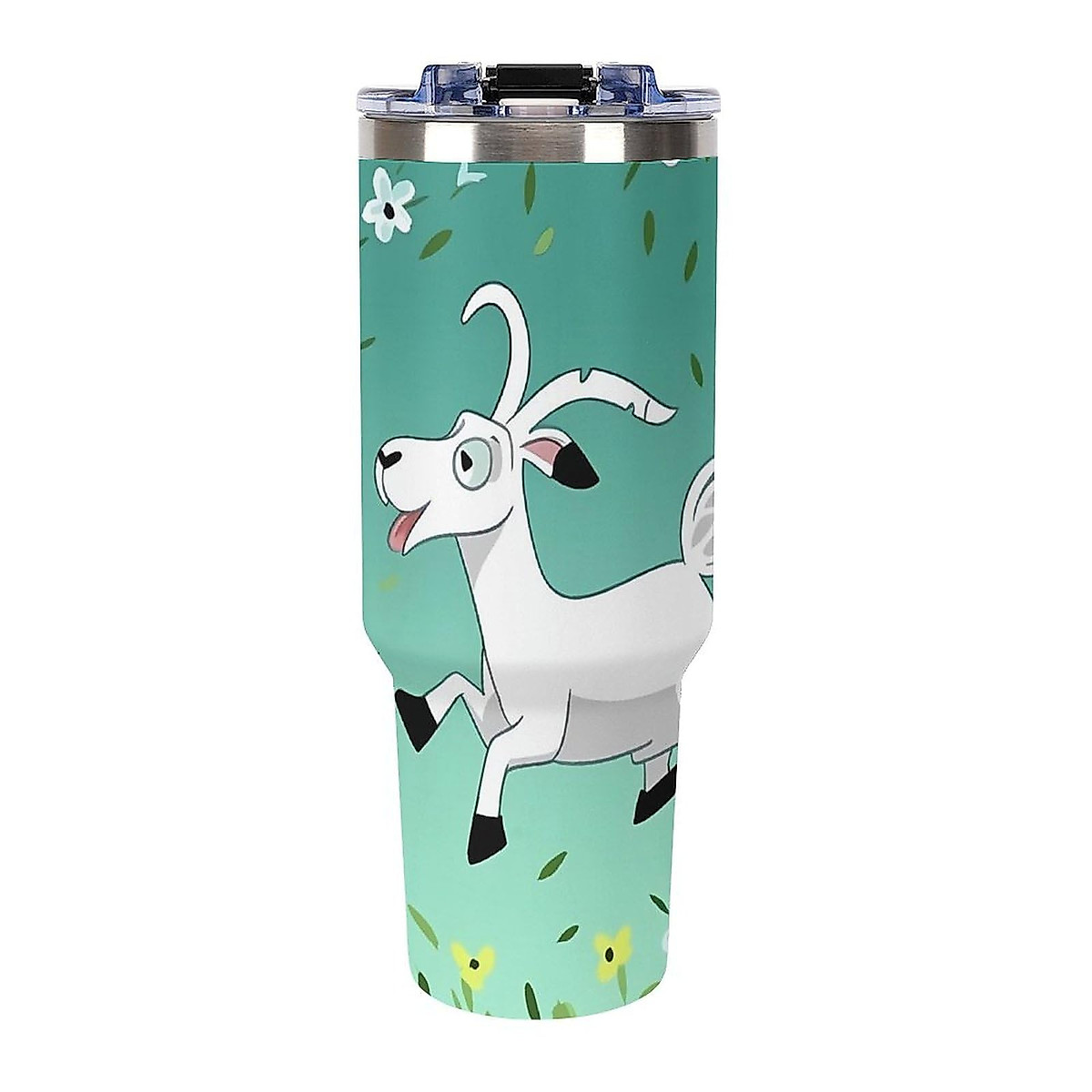 DWVSFJM Goat Frolic Insulated Tumbler 40 Oz Stainless Steel Double Wall Vacuum Travel Mug Large Capacity Car Cup Reusable Coffee Cup with Handle And Straw Lid Gifts White