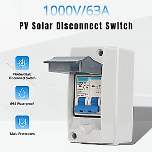 63A 1000V DC Disconnect Switch,PV DC Miniature Circuit Breaker with IP65 Waterproof Distribution Box,Solar Disconnect Switch for Solar Panels