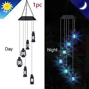 Color-Changing Solar Powered Lanterns Wind Chime Wind Moblie LED Light, Spinner Windchime Portable Outdoor Chime for Patio, Deck, Yard, Garden, Home(1Pcs)