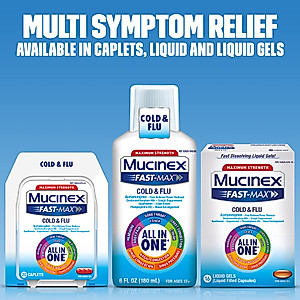 Mucinex Fast-Max Maximum Strength Cold & Flu All in One, Multi-Symptom Relief, Pain Reliever, Fever Reducer, Cough Suppressant, Expectorant, Nasal Decongestant, 16 Liquid Gels (Pack of 4)