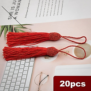 VAPKER Bookmark Tassels 20Pcs 15cm/6 Inch Red Tassels with Pineapple Head Sewing Tassels Silky Floss Mini Craft Tassels with Cord Loop for Keychain Earring Jewelry DIY Craft