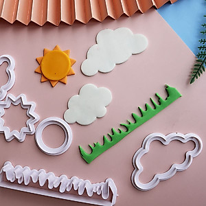 Serduobi 10 Pcs Cloud Cookie Cutters Cloud Cutters Set Sun Baking Molding Grass Cake Decorating Mini Sun Cutters for DIY Cake Fondant Decorating