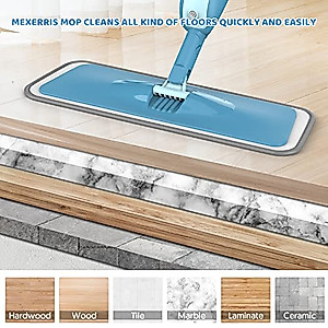 Wet Dust Mops for Floor Cleaning Spray Floor Mop - MEXERRIS Microfiber Mops with Spray Include 2 Reusable Mop Pads 2 Bottles Wood Floor Mops Commercial Home Use for Laminate Wood Vinyl Ceramic Tiles