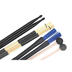 TUOREN Drum Stick Bag Portable Drumstick Storage Handbag with Drumsticks Drum Brushes Stick Set 4Pair Percussion Instrument Accessories for Jazz Acoustic Drummer Practice, Rock Band, Students Black