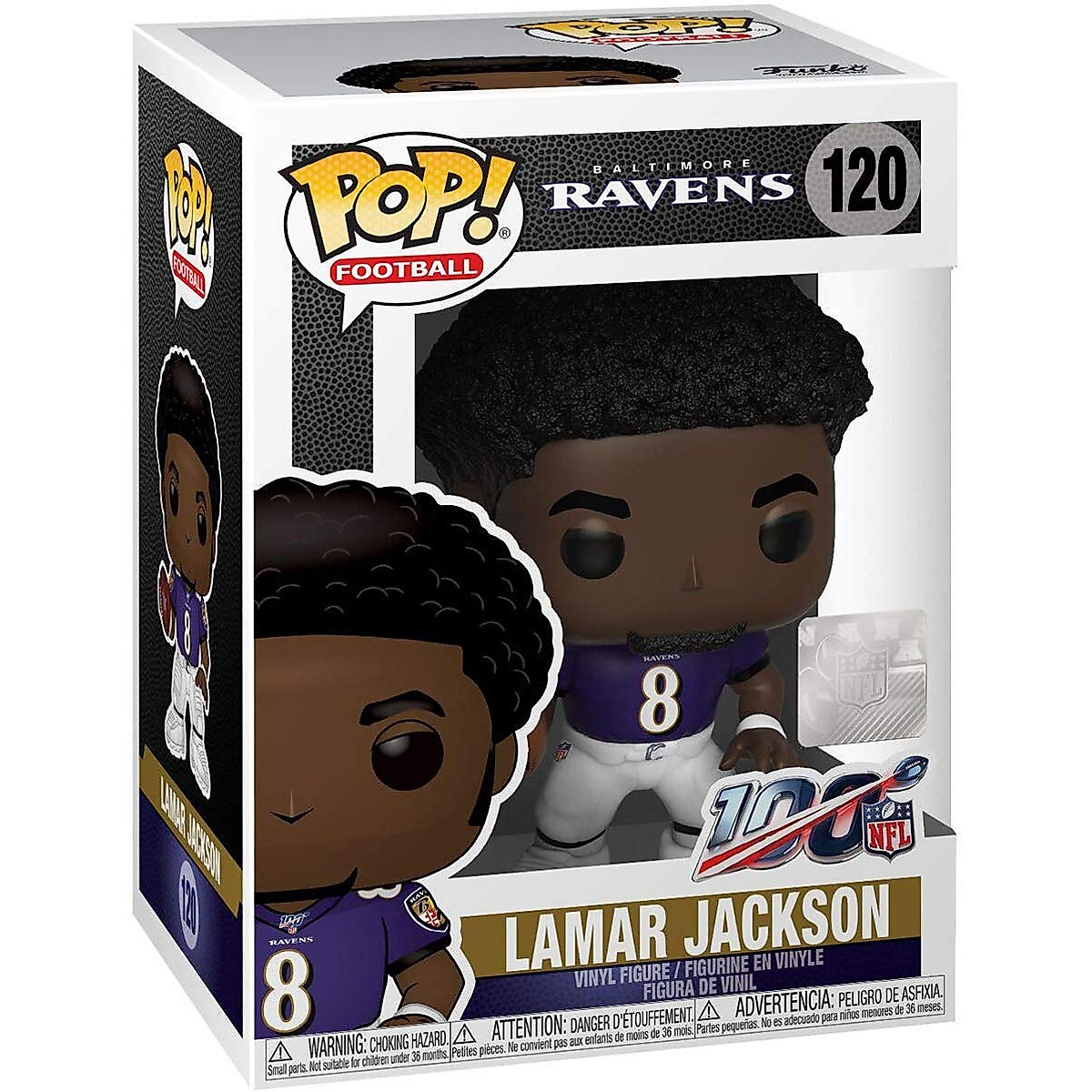 POP Football: Ravens - Lamar [Jackson] (Home Uniform) Funko Vinyl Figure (Bundled with Compatible Box Protector Case), Multicolor, 3.75 inches