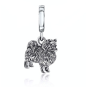 Bolenvi BOLENVI Pomeranian Dog 925 Sterling Silver Dangle Pendant Charm Bead For Pandora & Similar Charm Bracelets or Necklaces