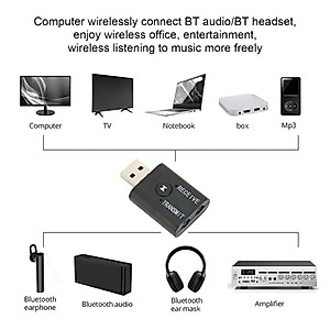 Garsentx Bluetooth 5.0 USB Dongle Adapter for PC, 2 in 1 USB Bluetooth Transmitter Receiver Adapter Wireless Transfer, Dual Output USB/AUX, for Computer TV Speaker Headset