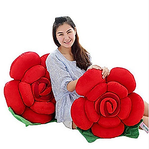 Rose Throw Pillow Fake Flower Shape Cushion Decorative Living Room Office Chair Bench Decor Girl Gift Red (12 inch)