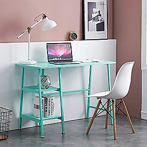 VECELO 43" Home Office Desk, Computer Study Workstation with 2 Tier Storage Shelf on Left or Right for Kids'Room, Small Spaces, Teal