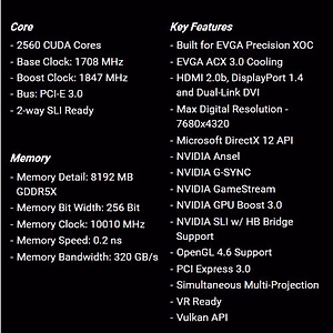 EVGA GeForce GTX 1080 SC GAMING ACX 3.0, 8GB GDDR5X, LED, DX12 OSD Support (PXOC) Graphics Card 08G-P4-6183-KR