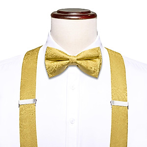 Dubulle Gold Suspender Paisley bowtie Set Silk Brace Adjust Elastic Suspender Set