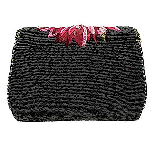 Mary Frances Pretty in Pink Beaded Floral Crossbody Clutch Handbag, Black