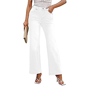luvamia Wide Leg Jeans for Women High Waisted Baggy 90S Jeans Distressed Stretchy Denim Pants Trendy High Rise Jeans for Women Western Wear for Women Baggy Jeans Women Brilliant White Size US 18