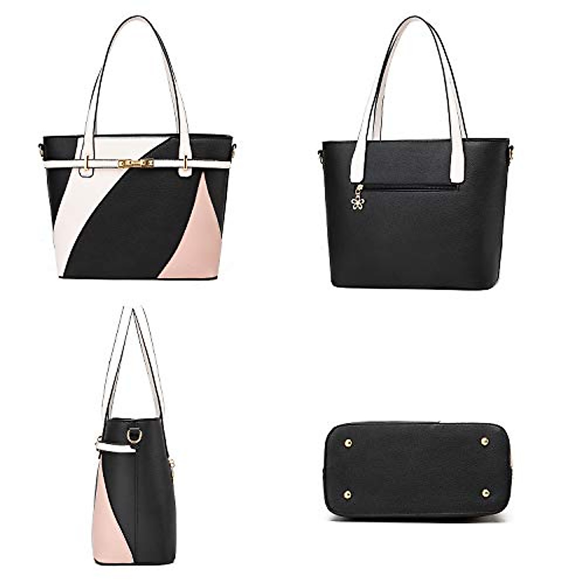 Nevenka Top Handle Handbags for Ladies PU Leather Tote Purse Women Crossbody Shoulder Bags (All Black)