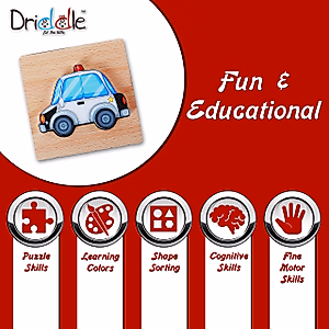 Wooden Educational Jigsaw Puzzles - Toddler Preschool Game – Kids Learning Toy - Learn Color & Shapes - Driddle…