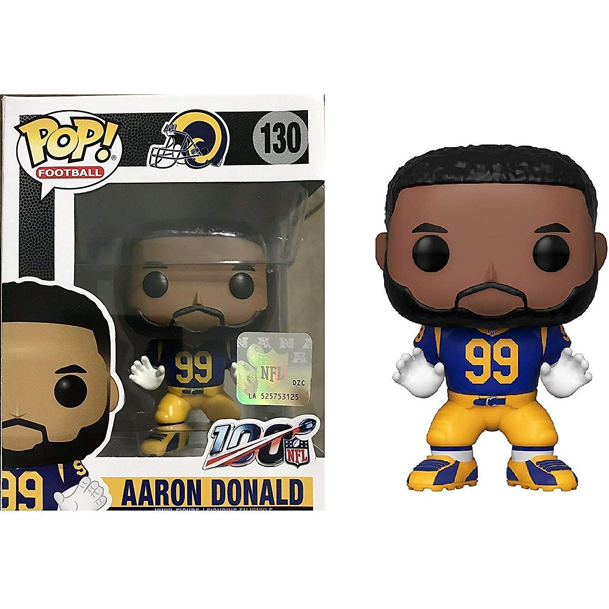 POP Football: Rams - Aaron Donald Funko Vinyl Figure (Bundled with Compatible Box Protector Case), Multicolor, 3.75 inches