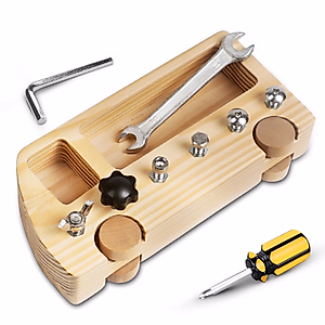 Montessori Screwdriver Board Set Toddler Real Tools Wooden Montessori Toys with Bolt Toddler Fine Motor Skill Construction Building STEM Sensory Toy Preschool Classroom Learning for 3 4 5 Year Olds