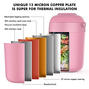 DaCool Food Thermos for Kids With Handle 16 Ounce Insulated Lunch Containers Leakproof Thermos for Food Lunch Soup Vacuum Stainless Steel With Folding Spoon Lunch Box for Kids School Outdoors Pink