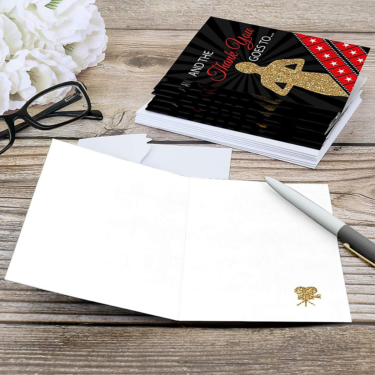 Big Dot of Happiness Red Carpet Hollywood - Movie Night Party Thank You Cards (8 count)